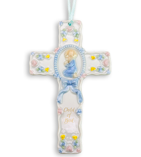 4.5in BOY BABY CROSS PORCELAIN | 33315 | Malhame