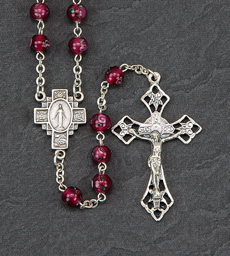 6mm RUBY FLORAL HAND PAINTED ROMAGNA ROSARY | 4313109 | Malhame