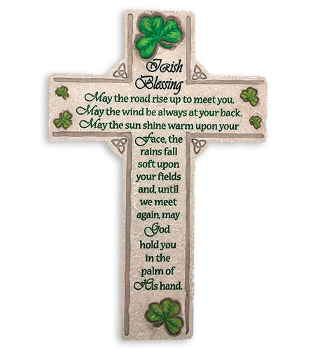 10in RESIN IRISH BLESSING CROSS WITH SHAMROCKS | 45431 | Malhame