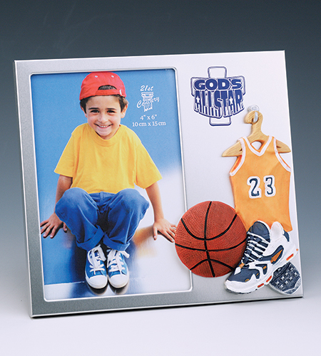 4x6in BASKETBALL MATTE SILVER AND RESIN PHOTO FRAME | 47611 | Malhame